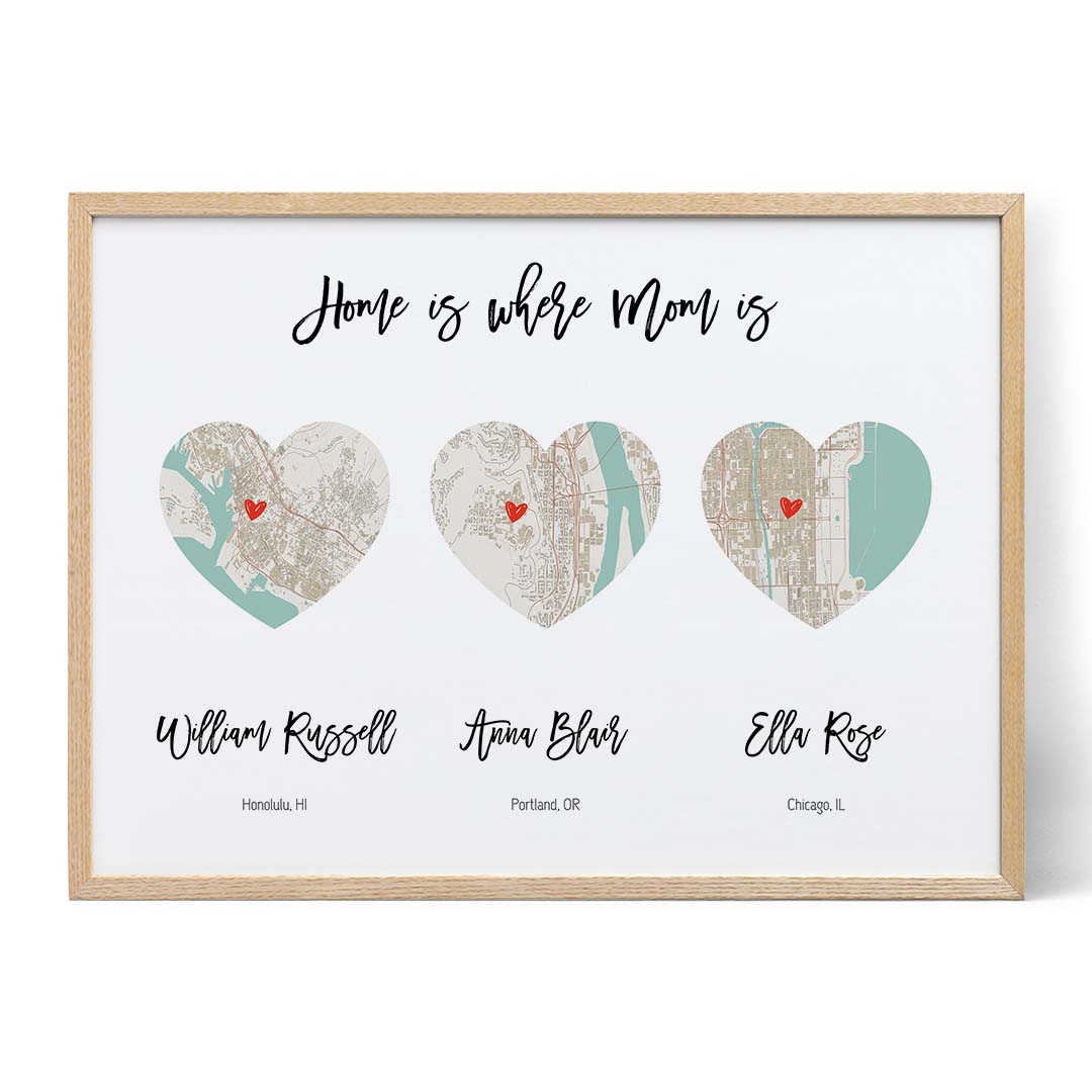 Long Distance Mum Map - Personalized Mom Gift - Positive Prints