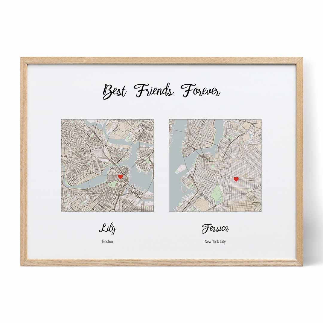 Best Friend Map - Personalized Gift - Positive Prints