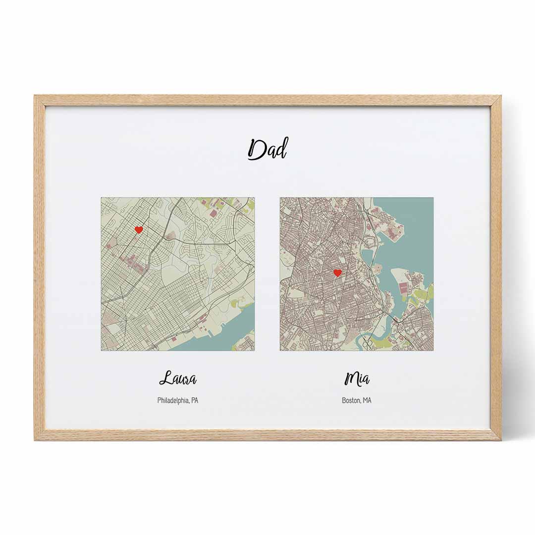 Double Map for Dad - Personalized Dad Gift - Positive Prints