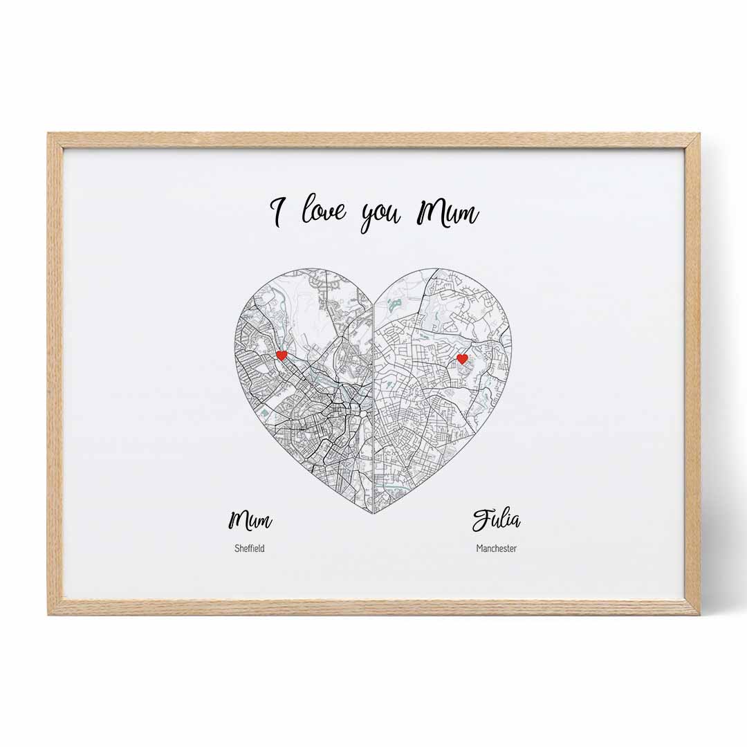 Mother and Child Map - Personalised Gift for Mum - Positive Prints