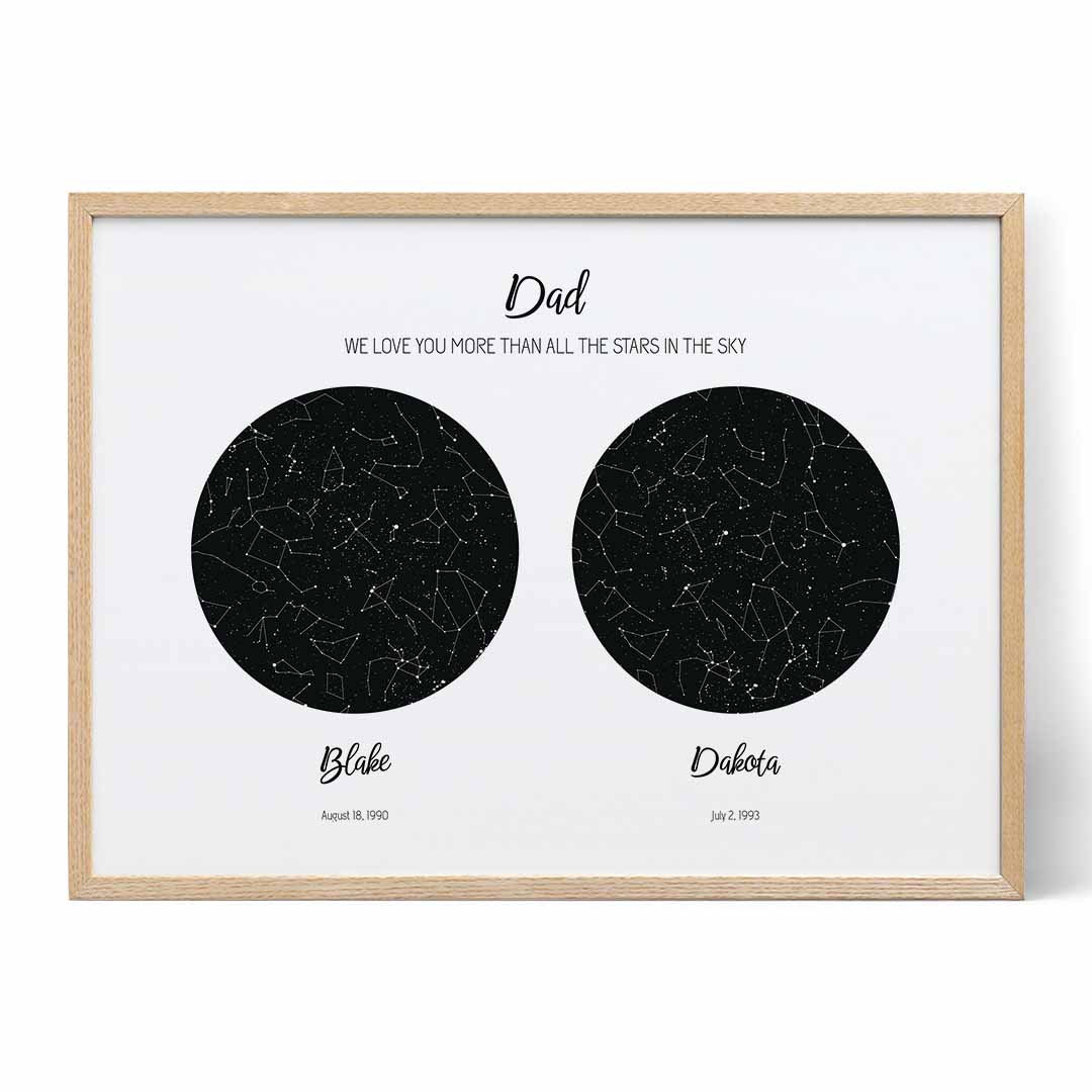Double Star Map for Dad - Positive Prints