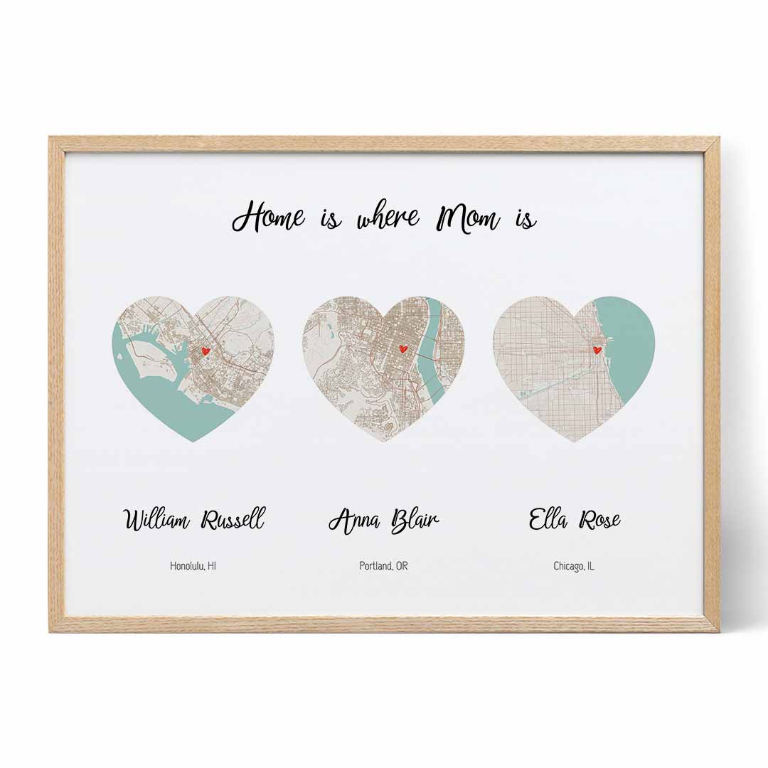 Long Distance Mom Map - Personalized Mom Gift - Positive Prints