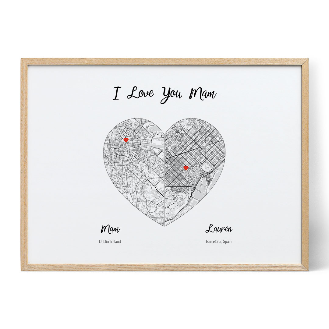 Mother and Child Map - Personalised Gift for Mum - Positive Prints