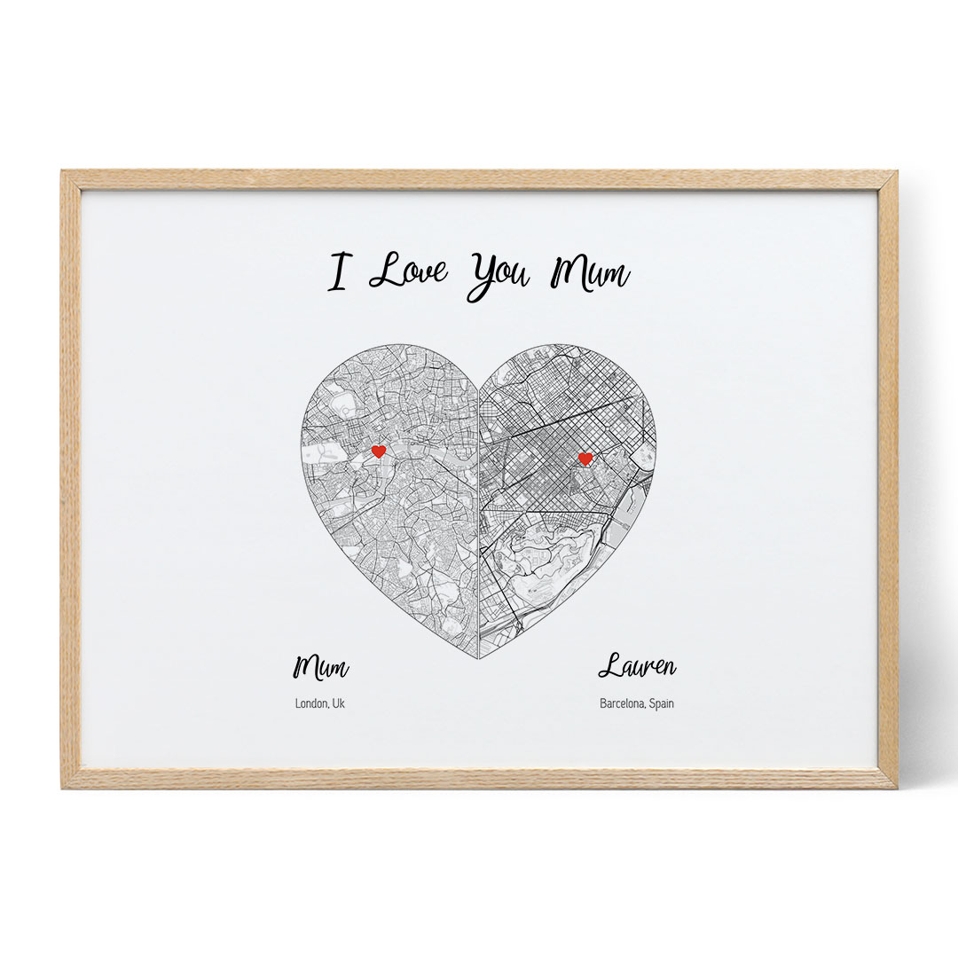 Mother and Child Map - Personalised Gift for Mum - Positive Prints