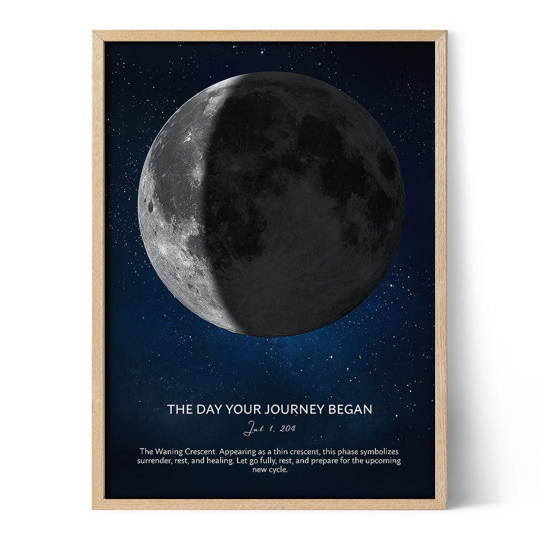 Crescent In Art Crescent Moon With Floral Patterns In Linocut Style.