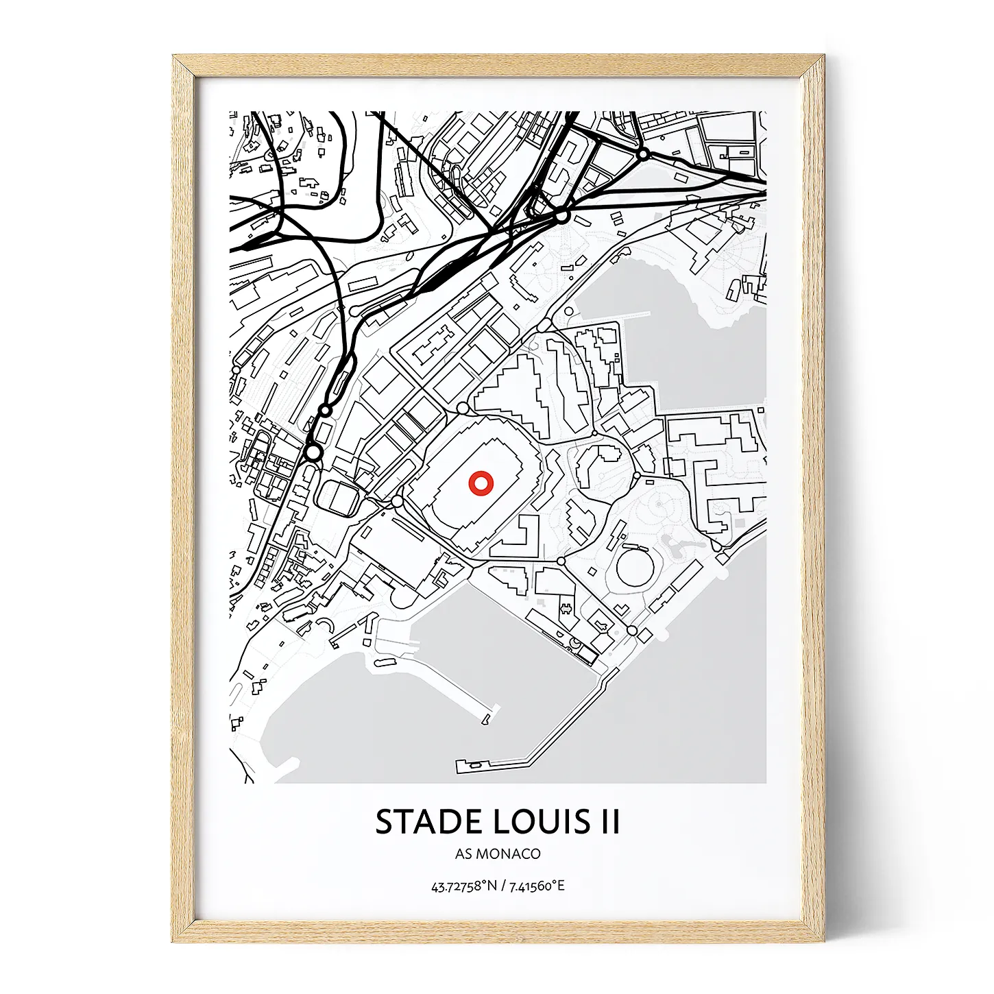 AS Monaco - Stade Louis II Map - Positive Prints