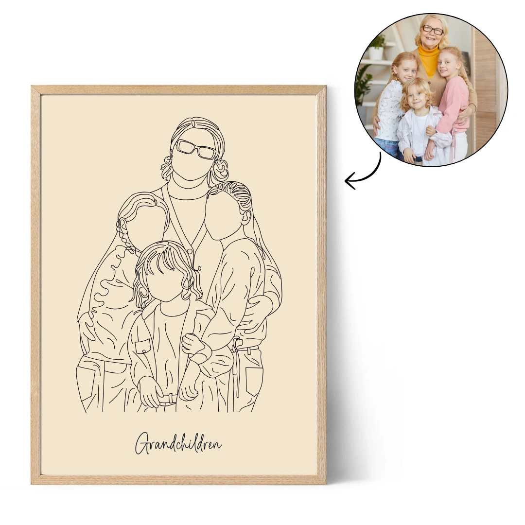 Grandma and Grandchildren Line Art - Positive Prints