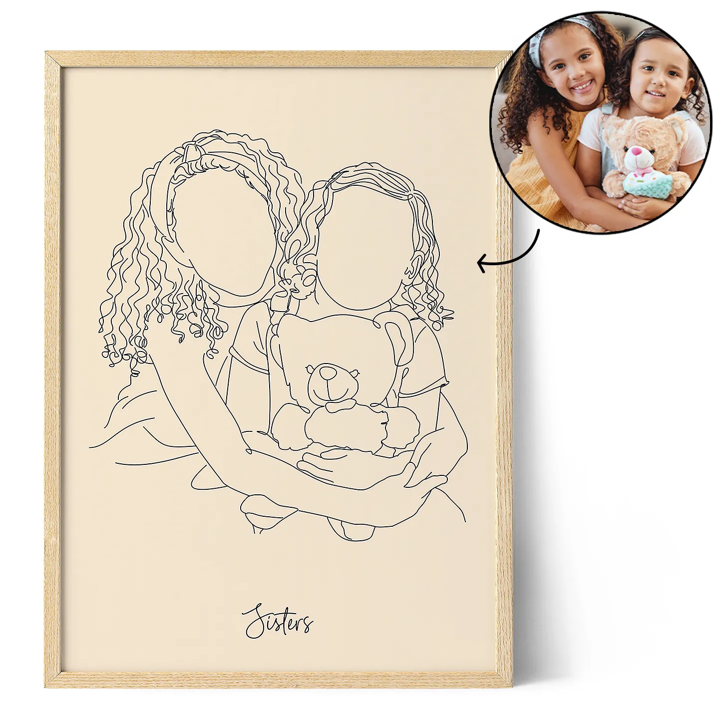 Sisters Portrait - Line Art Poster from a Photo - Positive Prints