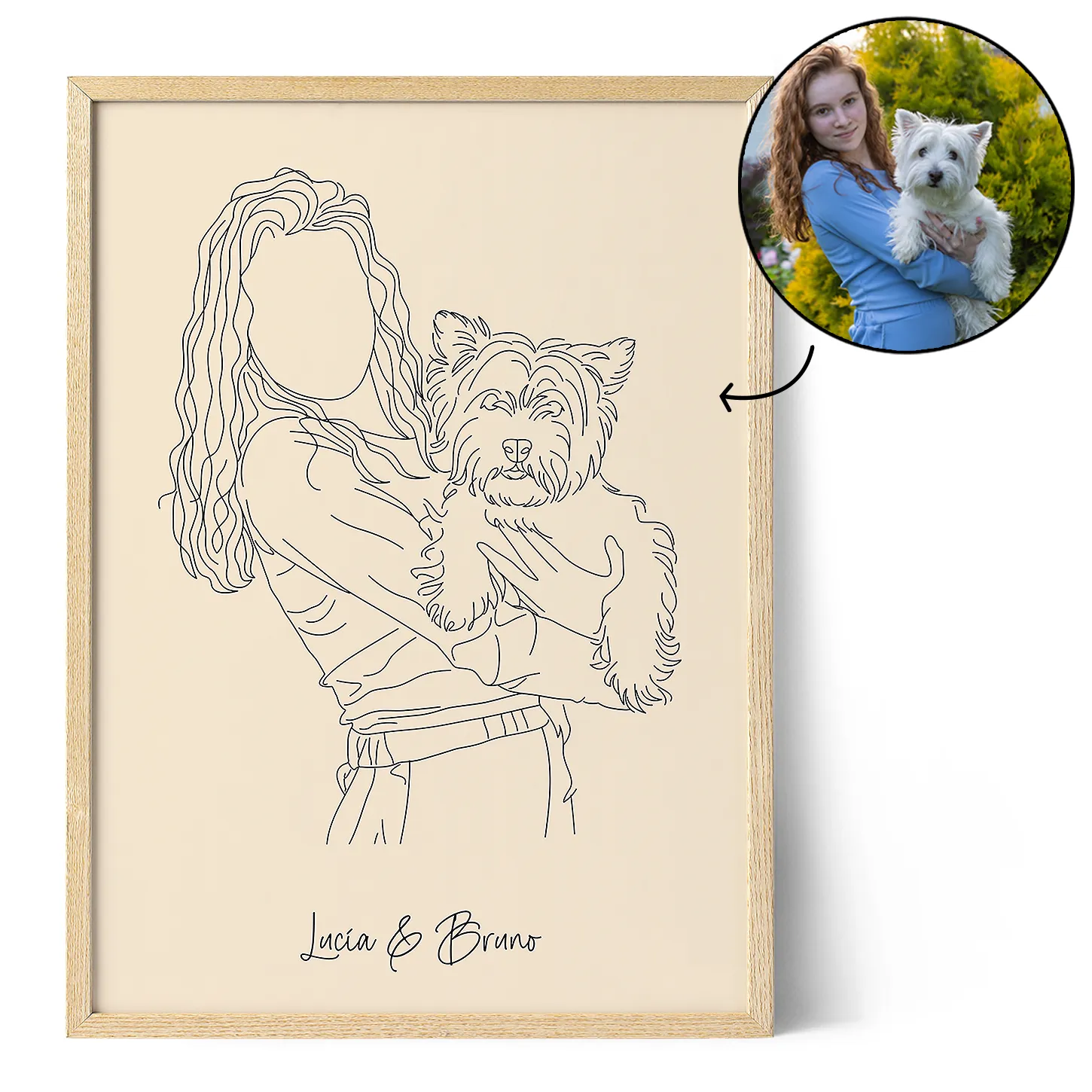 Retrato con mi perro - Póster de Arte Lineal personalizado a partir de ...