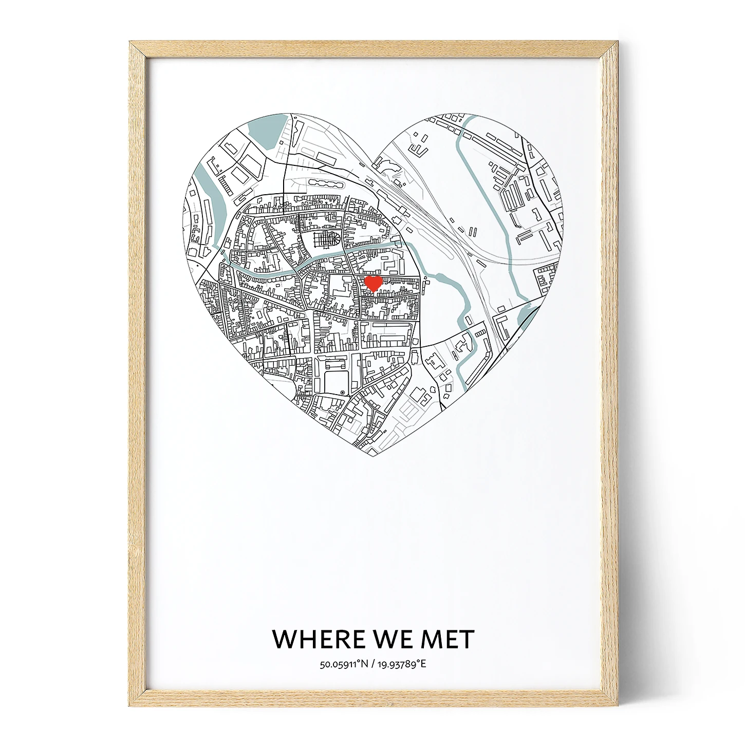 Where We Met Heart Map - Personalised Gift - Positive Prints