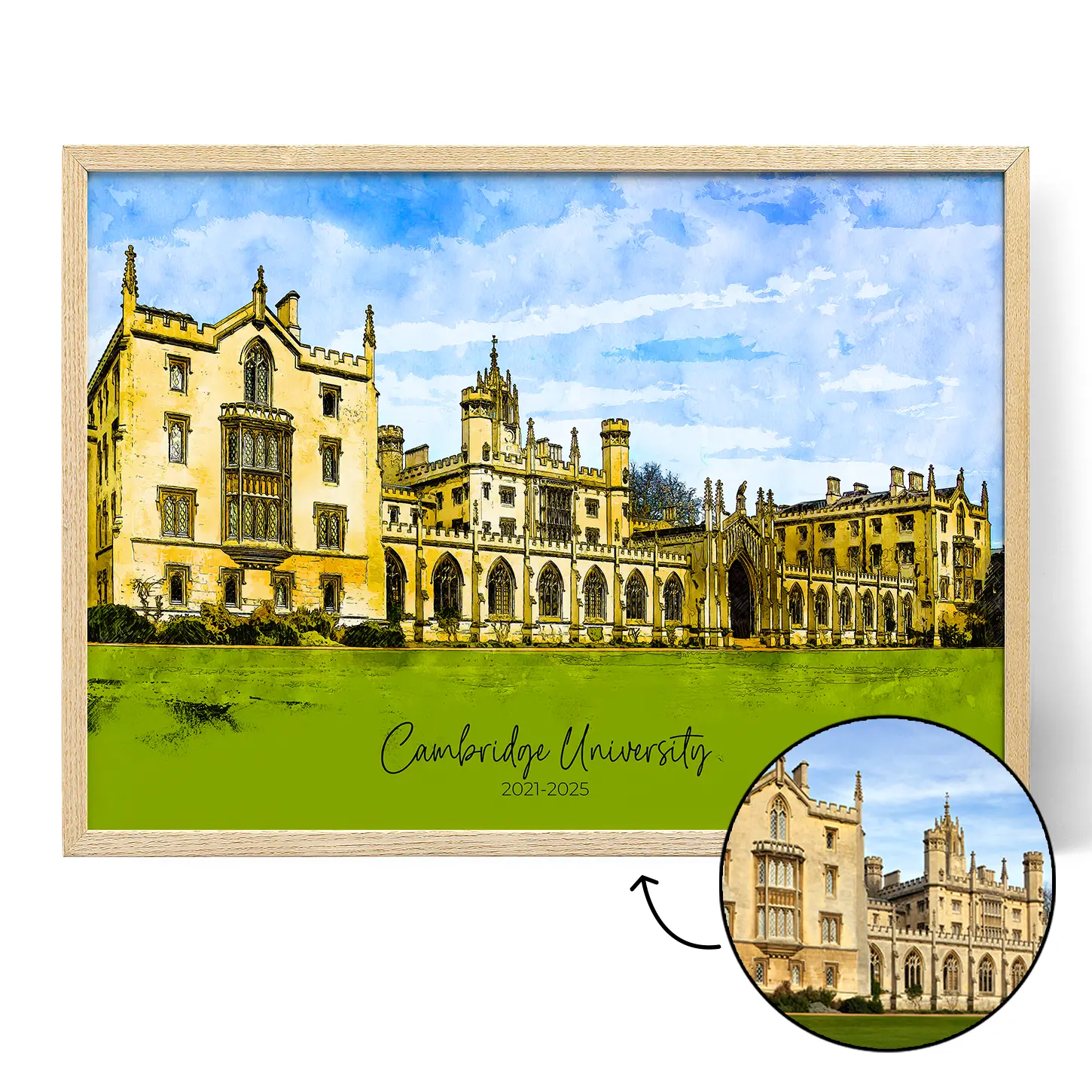 Custom Watercolour University Portrait - Positive Prints